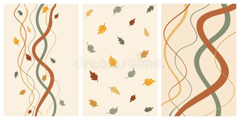 Printset of Three Minimalist Autumn Vector Backgrounds with Wavy Lines ...