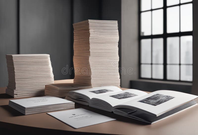 Printshop Interior with Stack of Different Broshures and Booklets on ...