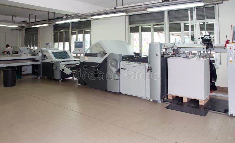 Printshop: Post Press Finishing Line Stock Photo - Image of pamphlets ...