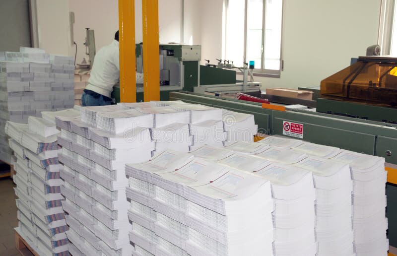 Printshop: Post Press Finishing Line Stock Photo - Image of brochures ...