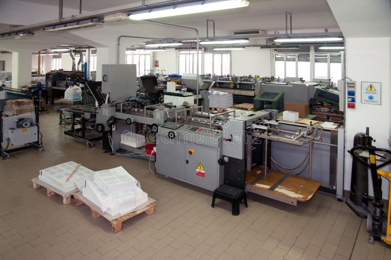 Printshop: Post Press Finishing Line Stock Photo - Image of brochures ...