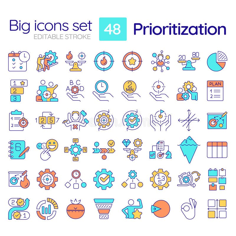 Prioritization RGB Color Icons Set Stock Vector - Illustration of ...