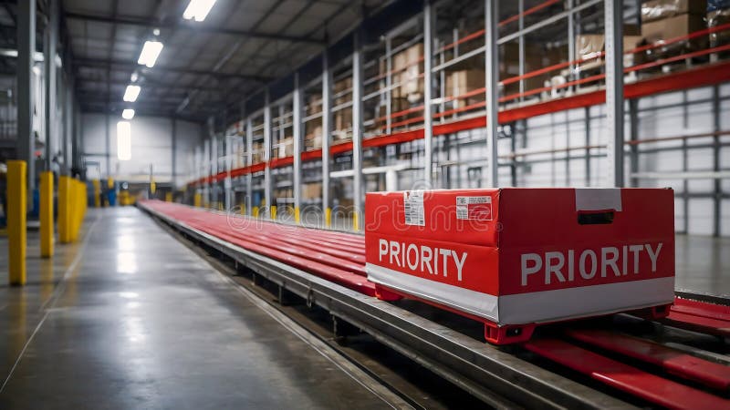 Priority Box Moving on Conveyor Belt in Efficient and Organized ...