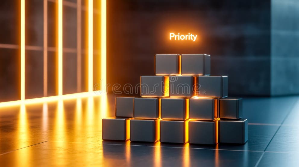 Priority Concept Represented by Stack of Glowing Cubes Forming Pyramid ...