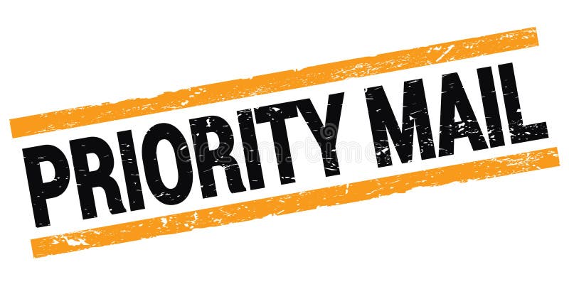 PRIORITY MAIL Text on Black-orange Rectangle Stamp Sign Stock ...