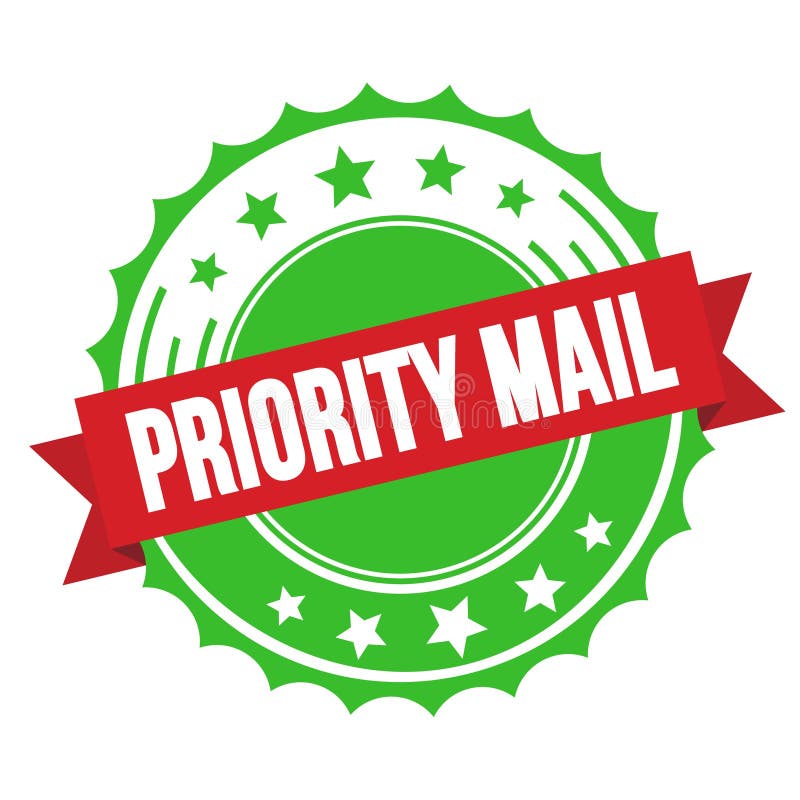 PRIORITY MAIL Text on Red Green Ribbon Stamp Stock Illustration ...