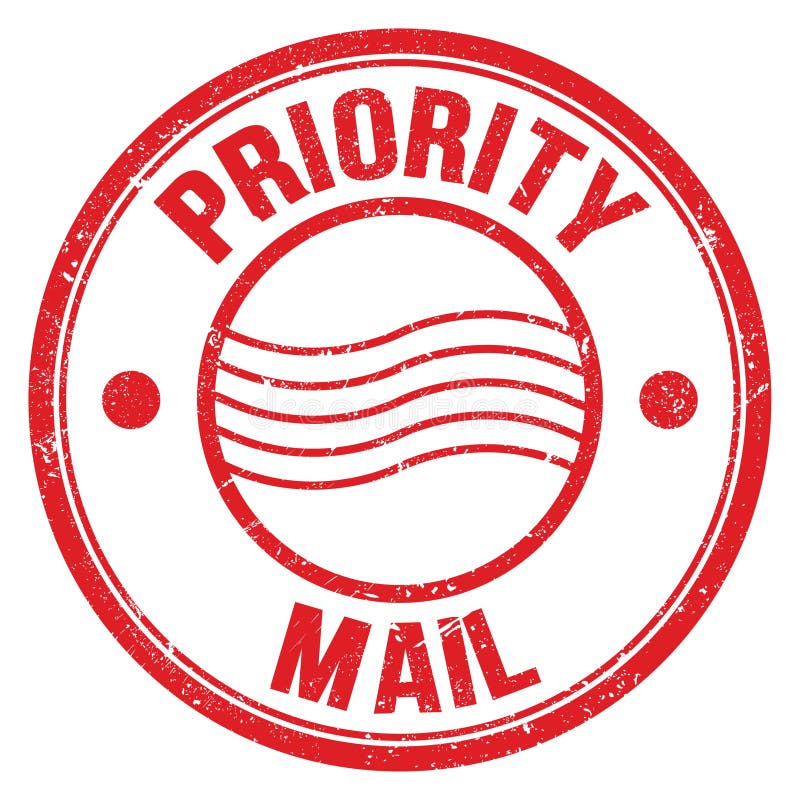 PRIORITY MAIL Text on Red Round Postal Stamp Sign Stock Illustration ...