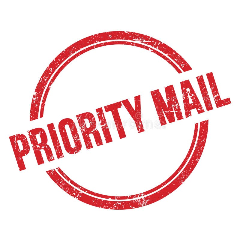 PRIORITY MAIL Text Written on Red Grungy Round Stamp Stock Illustration ...