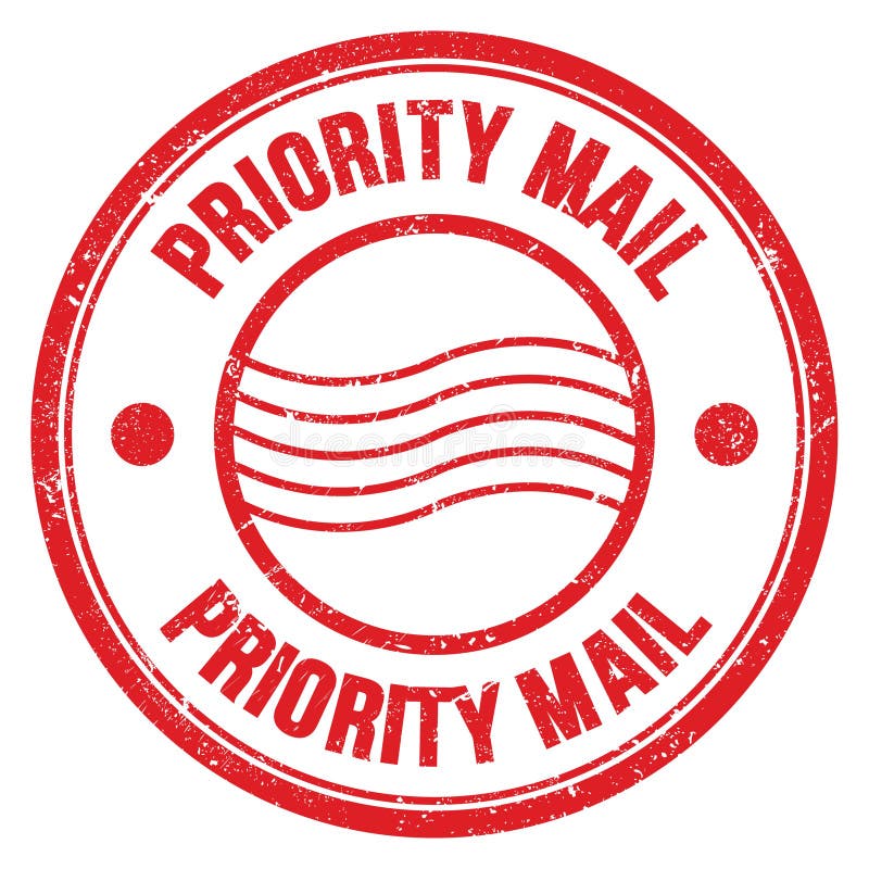PRIORITY MAIL Text Written on Red Round Postal Stamp Sign Stock ...