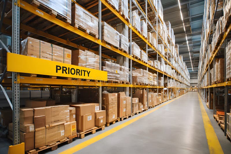 Priority Packages Waiting for Delivery in Modern Warehouse Stock Photo ...