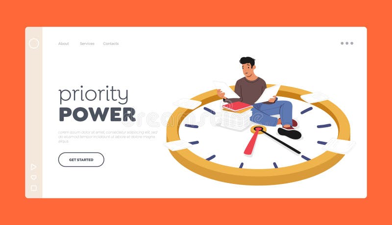 Priority Power Landing Page Template. Man Sitting on Large Watch ...
