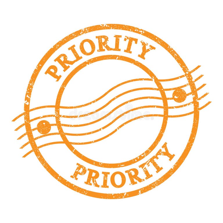 PRIORITY, Text Written on Orange Postal Stamp Stock Illustration ...