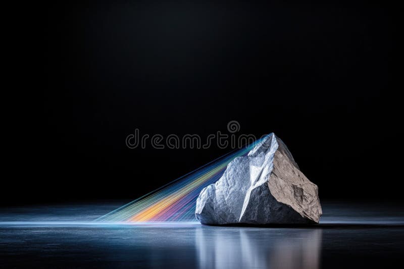 Prism Light Refraction through Rock on Reflective Surface Stock Image ...