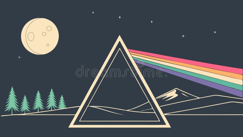 Prism with Rainbow on Moonlit Landscape, Abstract Vector Art, Vector ...
