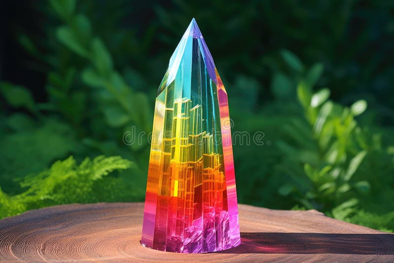 Prismatic Crystal with Light Refracting into Rainbow Colors Stock Photo ...