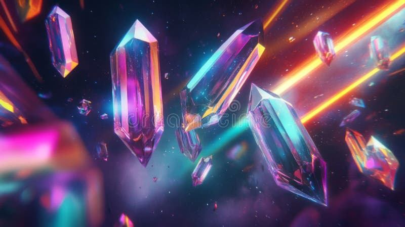 Prismatic Crystals Floating in a Cosmic Landscape Stock Illustration ...