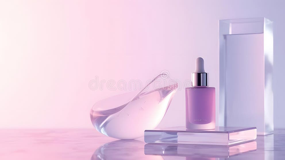 Prismatic Elegance: Serum Bottle on Glass with Light Refractions Stock ...