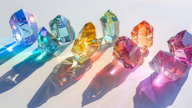 Prismatic Gemstone Clusters Casting Colorful Patterns of Light Stock ...