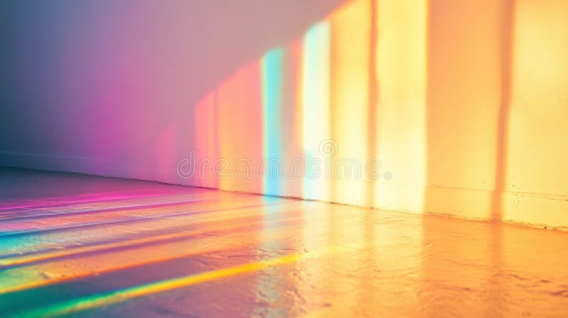 Prismatic Light Casts Rainbow Patterns on a Wall and Floor Stock ...
