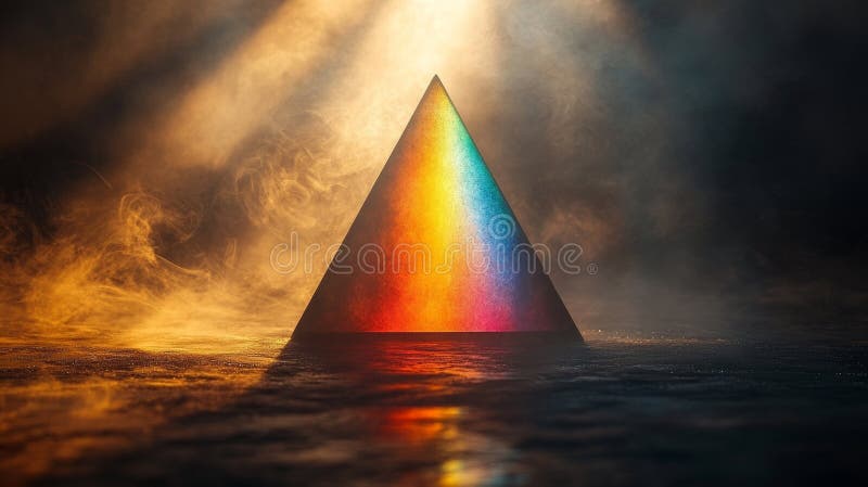Prismatic Pyramid with Rainbow Light on Misty Surface, Concept of ...