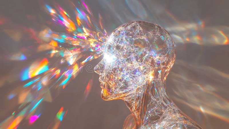 Prismatic Reflection. a Crystalline Human Head Bursts with Colorful ...