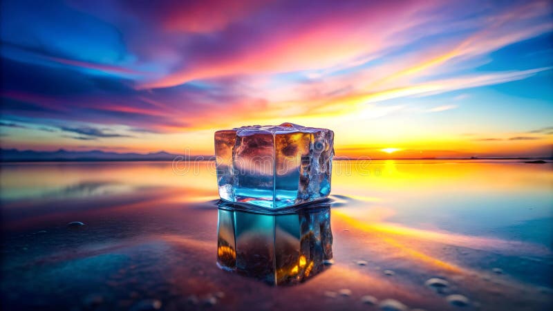 Prismatic Reflection: a Multicolored Ice Cube Shimmers in Twilight AI ...