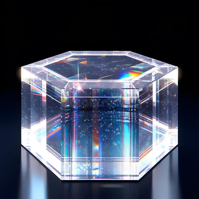 Prismatic Reflections Hexagonal Crystal Podium in Artistic Style Stock ...