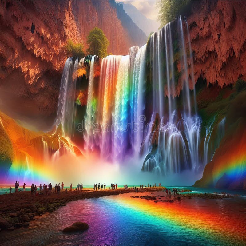 Prismatic Waterfall a Waterfall Where the Water Flows in Rainbow Stock ...