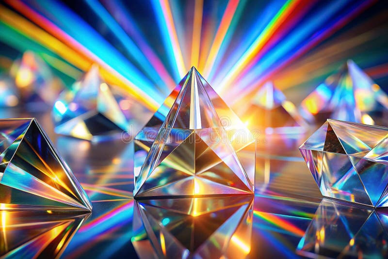 Prisms Radiate Light on Dark Surface Stock Illustration - Illustration ...
