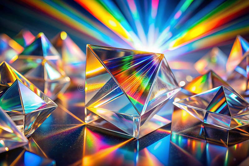 Prisms Refracting Light, Studio Setting, Vibrant Colors, Showcasing ...