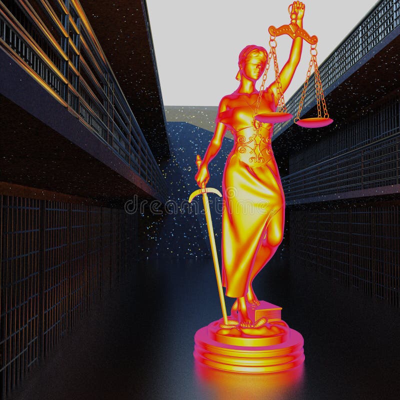 Lady Justice in court stock illustration. Illustration of column - 58509723