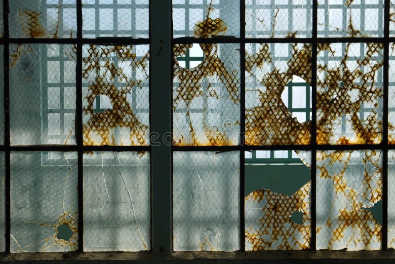 Prison: Broken Glass Steel Windows Close Stock Image - Image of broken ...
