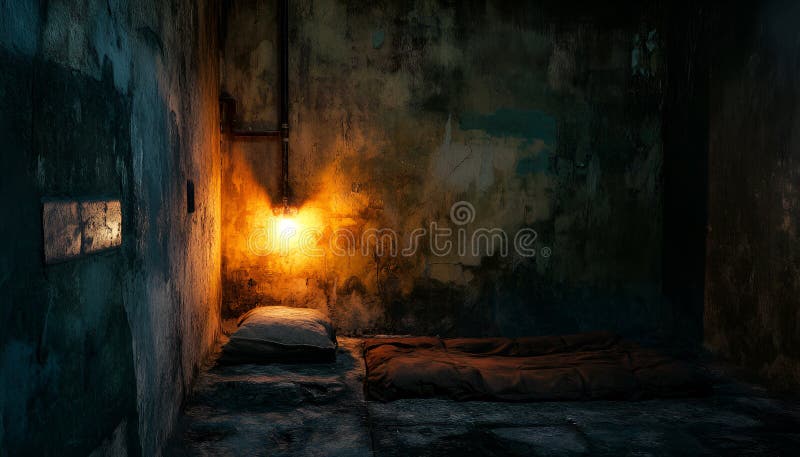 Prison Cell, a Dark Small Room, Cold Colors, a Warm Light Source in a ...