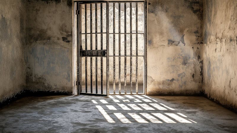 Prison Cell Door Ajar, Soft Light Filtering through, Casting Dramatic ...