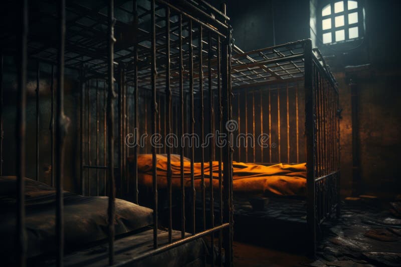 Prison Cell, with a Focused View on the Iron Bars, Depicting the ...