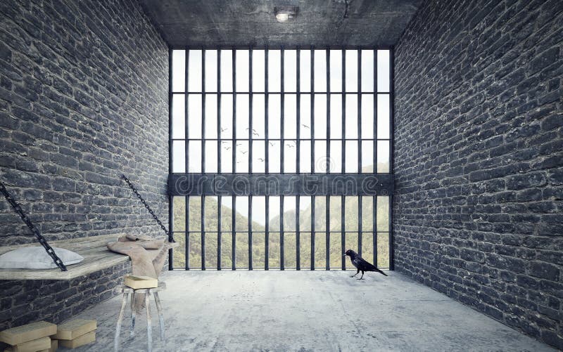 Prison Cell with Green Mountains Outside Stock Illustration ...