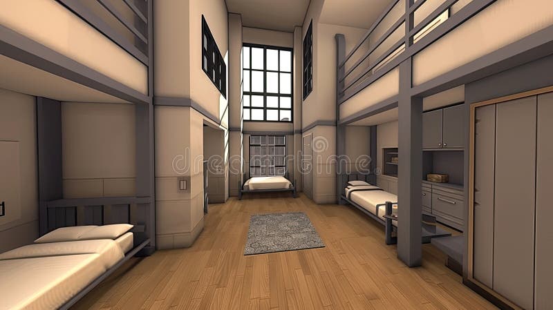 A Prison Cell with Two Beds and a Window, Showing a Room with Metal ...