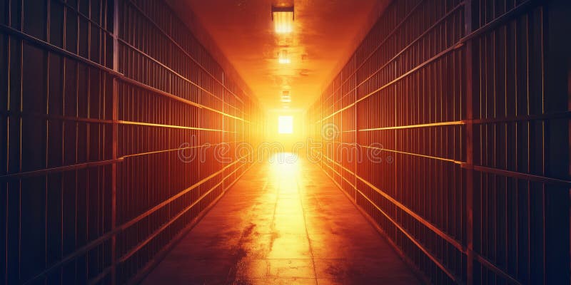 Prison Corridor Illuminated by Sunset Creating a Dramatic Atmosphere ...