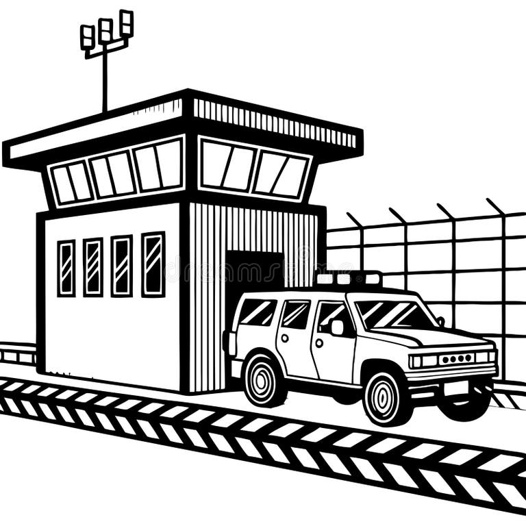 Prison Guard Tower with Security Vehicle Illustration for Graphic ...