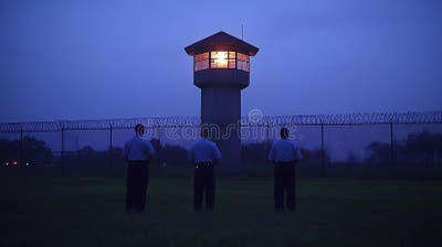 Prison Guards Watchtower Night Security Rural Stock Illustration ...