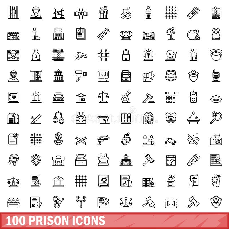 Prison Icons Set Vector Outline Stock Illustration - Illustration of ...