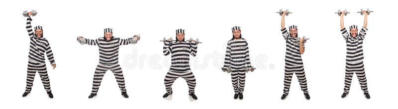 The Prison Inmate with Dumbbells Isolated on White Stock Image - Image ...