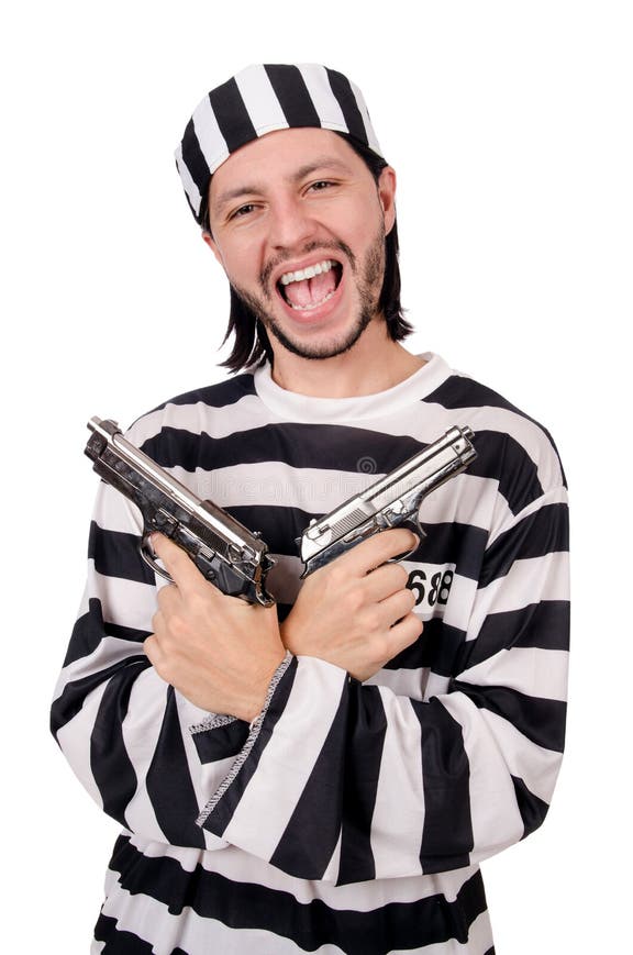 Prison Inmate with Gun Isolated Stock Photo - Image of cuffs, inmate ...