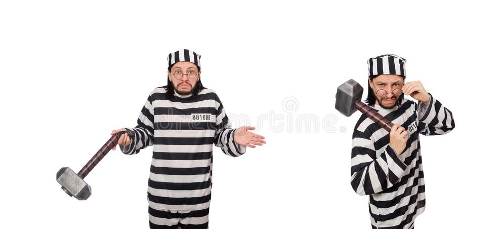 The Prison Inmate with Hammer Isolated on White Stock Image - Image of ...