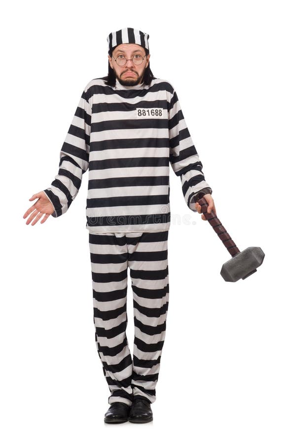 Prison Inmate with Hammer Isolated on White Stock Photo - Image of ...