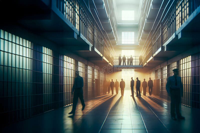 Prison Interior with Inmates and Guards. a Somber Glimpse into Prison ...