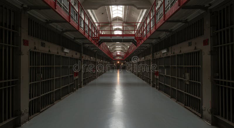 Prison Interior Long Hallway with Cells and Overlook, Prison, Jail ...