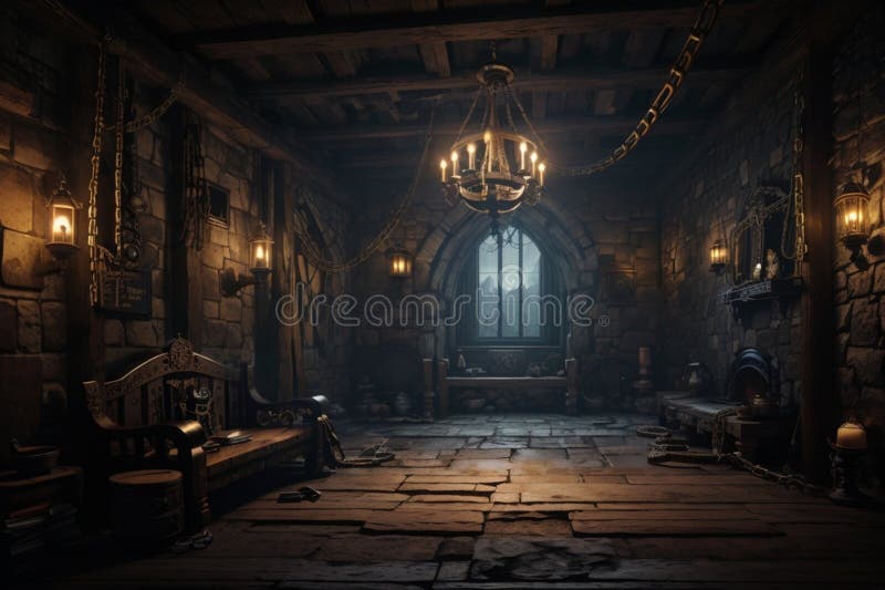 Indoors. Medieval Gothic Room Background Stock Illustration ...