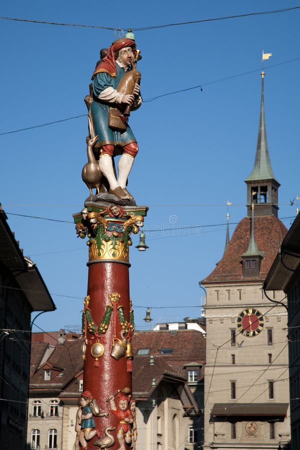 Prison Tower and Piper Statue and Fountain by Gieng in Bern Stock Image ...