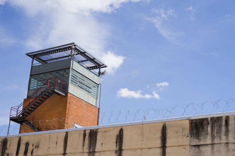 HDR Prison, Tower and Barbed Wire Stock Image - Image of prison ...